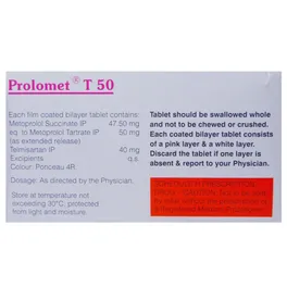 Prolomet T 50 Tablet | Uses, Side Effects, Price | Apollo Pharmacy