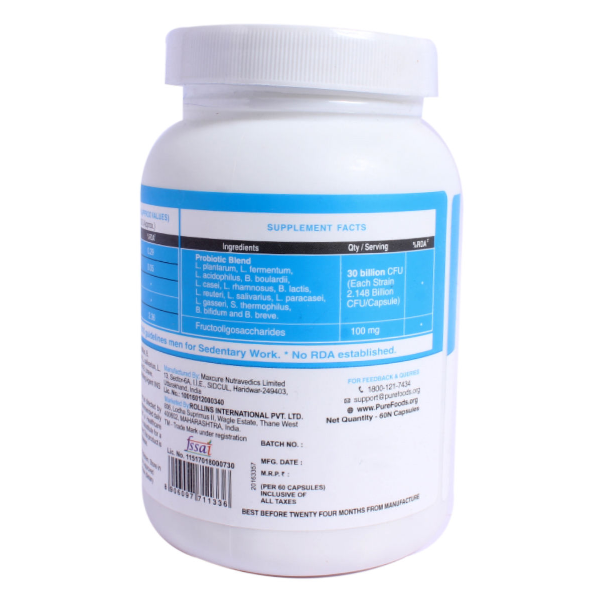 PureFoods Prebiotic + Probiotic, 60 Capsules Price, Uses, Side Effects ...