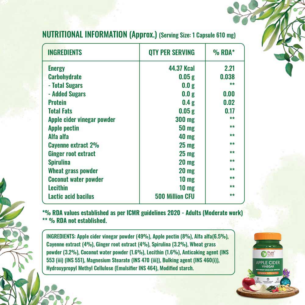 Pure Nutrition Apple Cider Vinegar 610 mg, 60 Capsules Price, Uses ...