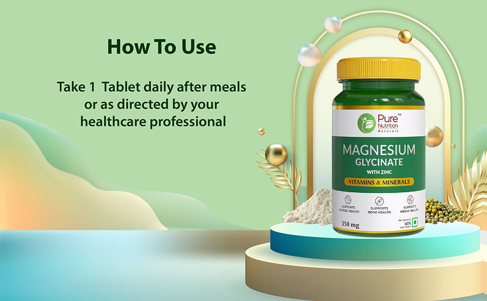 Buy Pure Nutrition Magnesium Glycinate with Zinc 350 mg, 60 Tablets ...