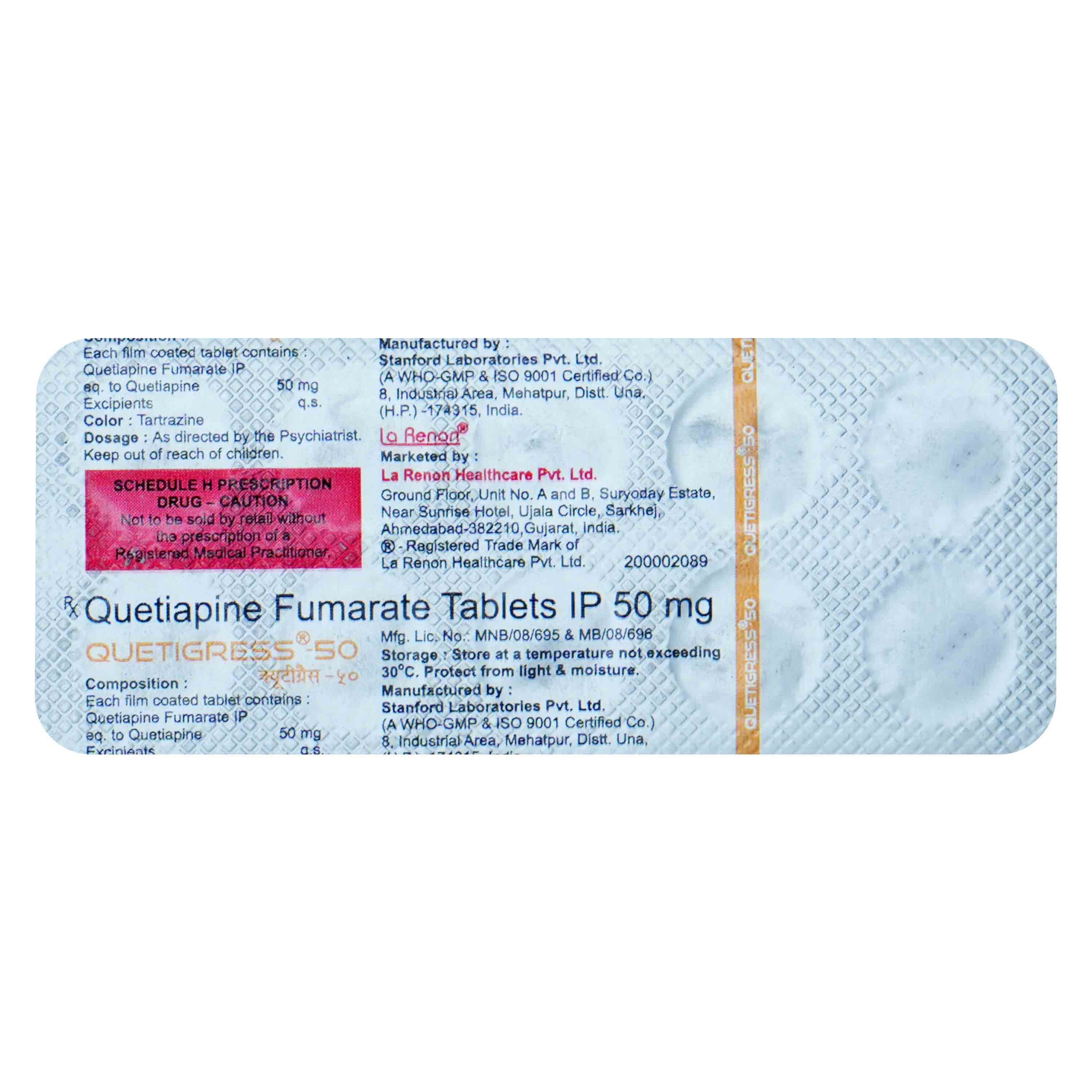 Quetigress 50 mg Tablet | Uses, Side Effects, Price | Apollo Pharmacy