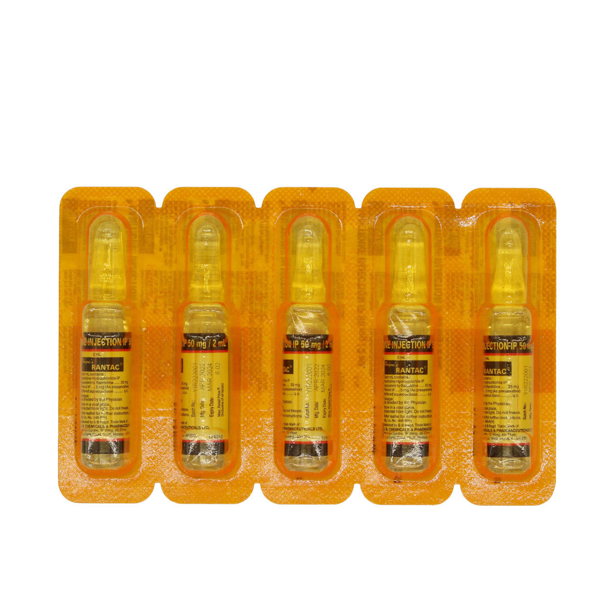 Rantac 50 mg Injection 5X2 ml Price, Uses, Side Effects, Composition ...