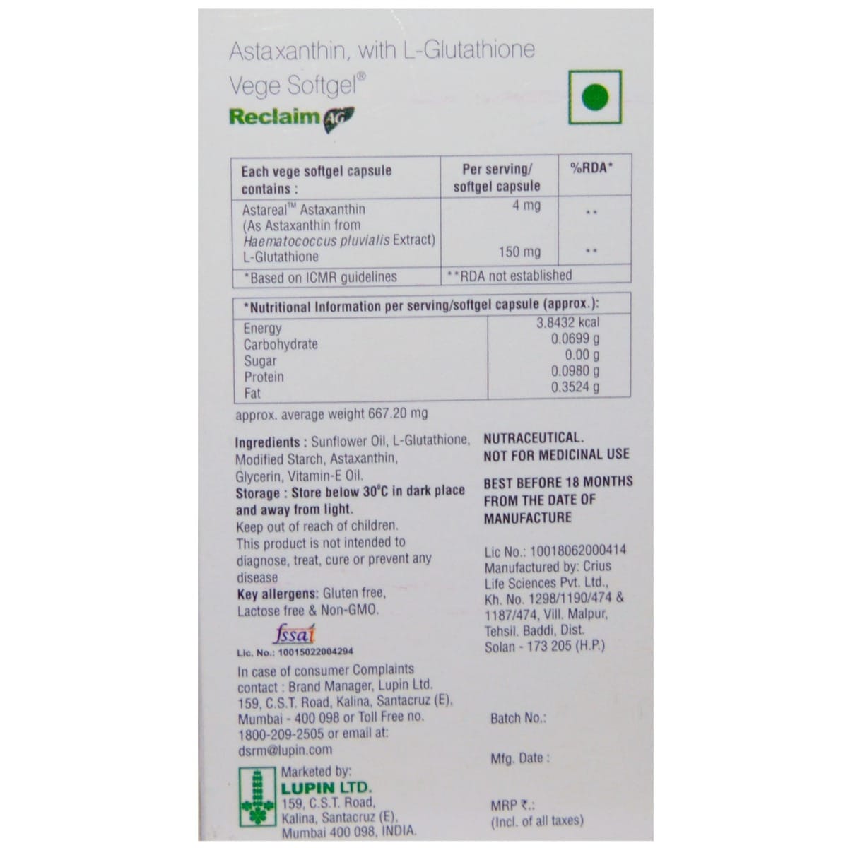 Reclaim AG Capsule | Uses, Side Effects, Price | Apollo Pharmacy