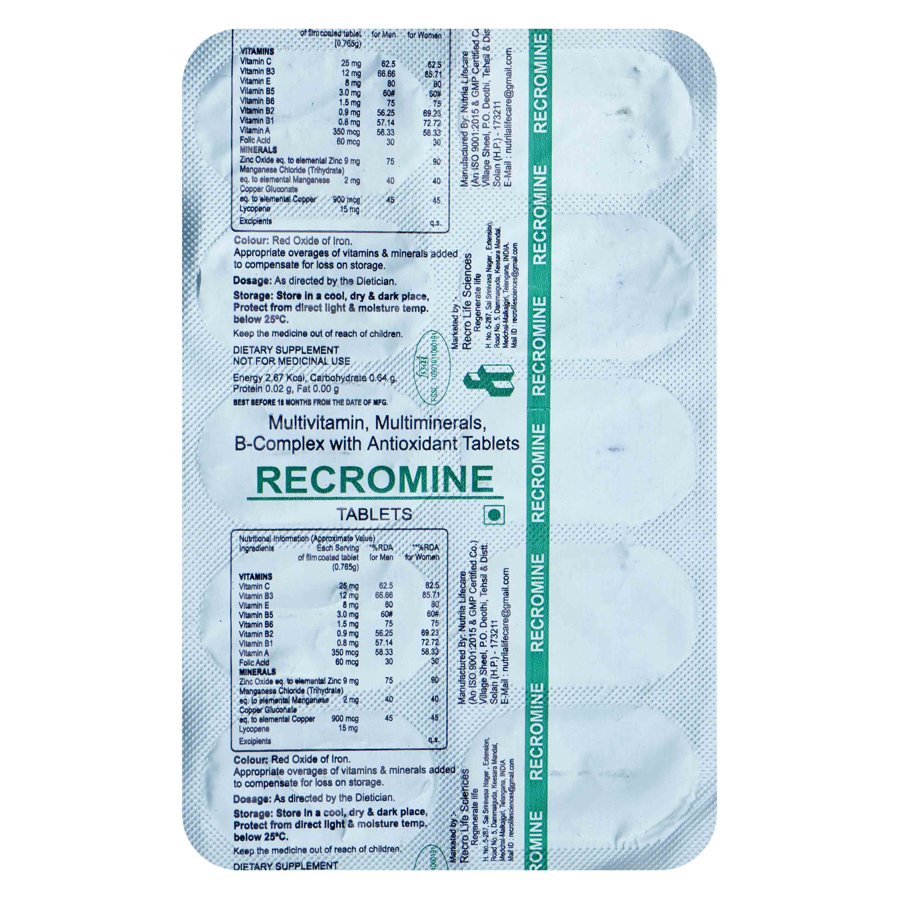 Recromine Tablet | Uses, Side Effects, Price | Apollo Pharmacy