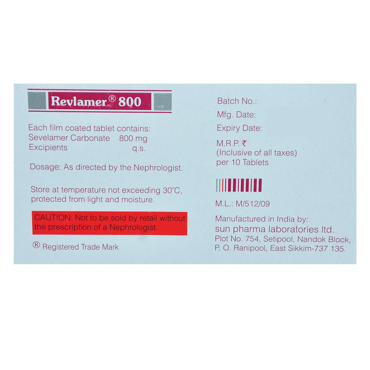 Revlamer 800 Tablet | Uses, Side Effects, Price | Apollo Pharmacy