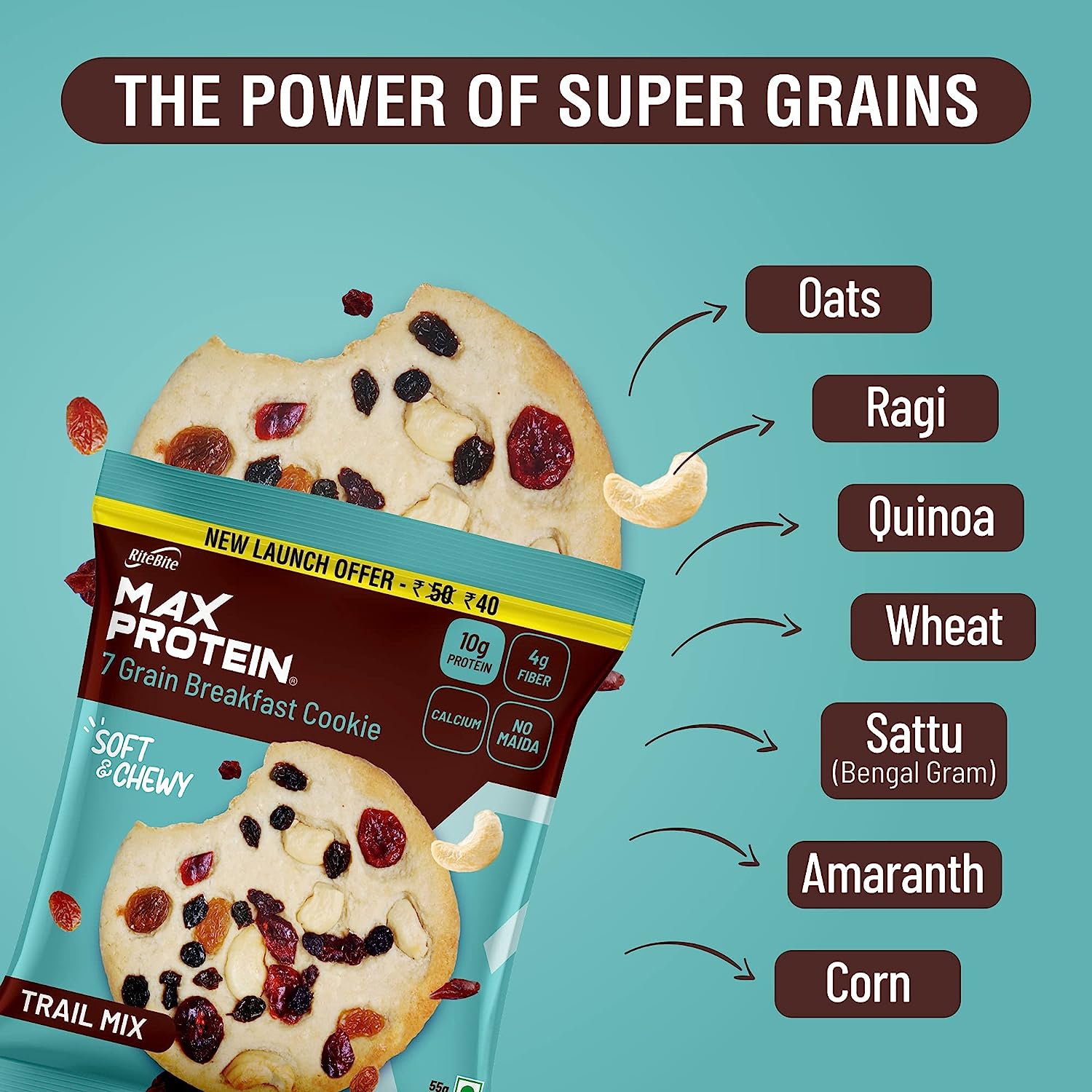 Ritebite Max Protein Trial Mix Cookies, 55 gm Price, Uses, Side Effects ...