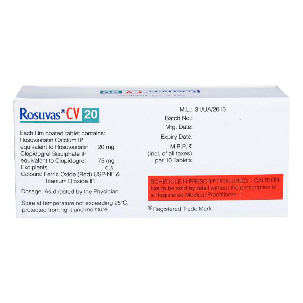 Rosuvas CV 20mg/75mg Tablet 10's Price, Uses, Side Effects, Composition ...