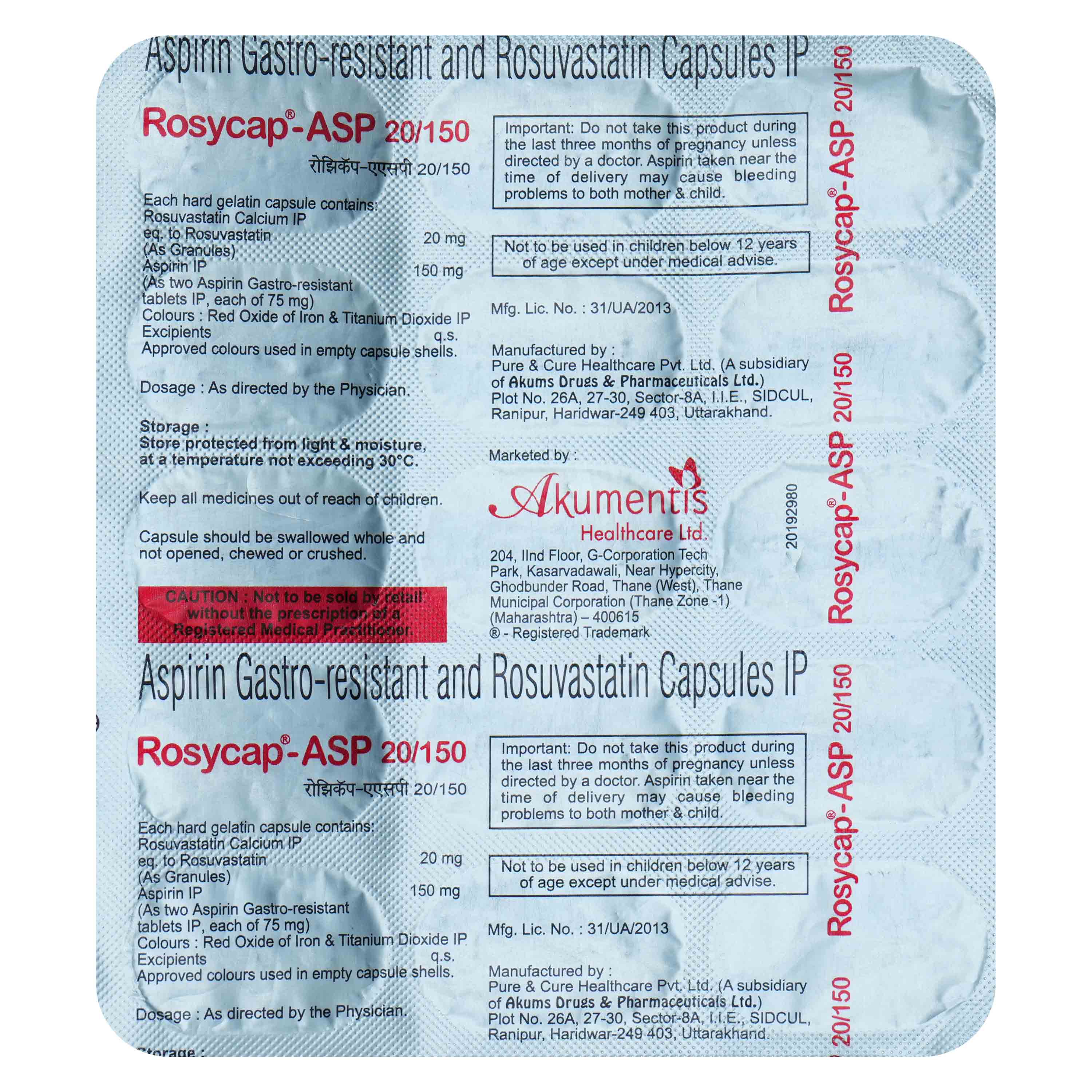 Rosycap-Asp 20/150 Capsule | Uses, Side Effects, Price | Apollo Pharmacy