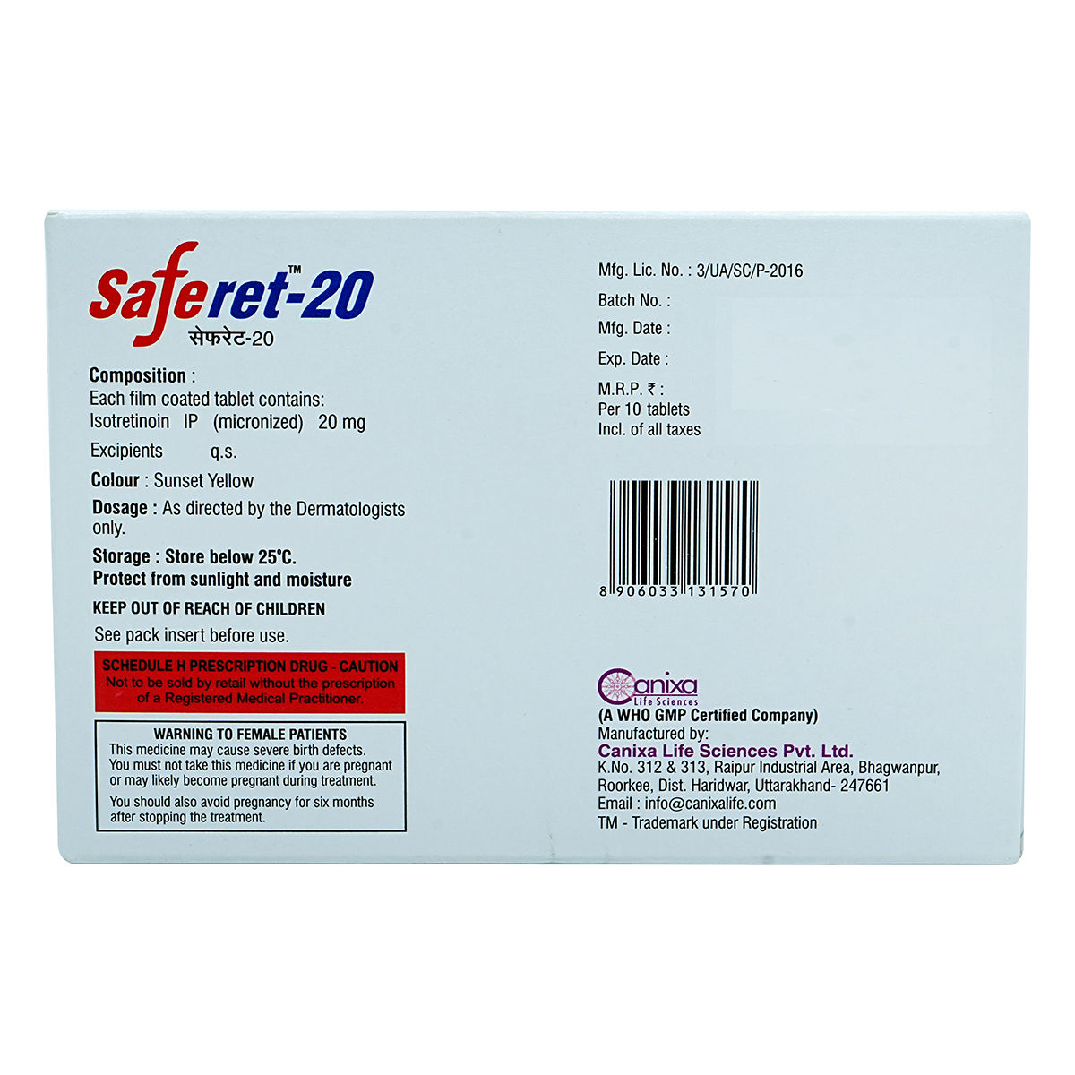 Saferet 20 Tablet | Uses, Side Effects, Price | Apollo Pharmacy