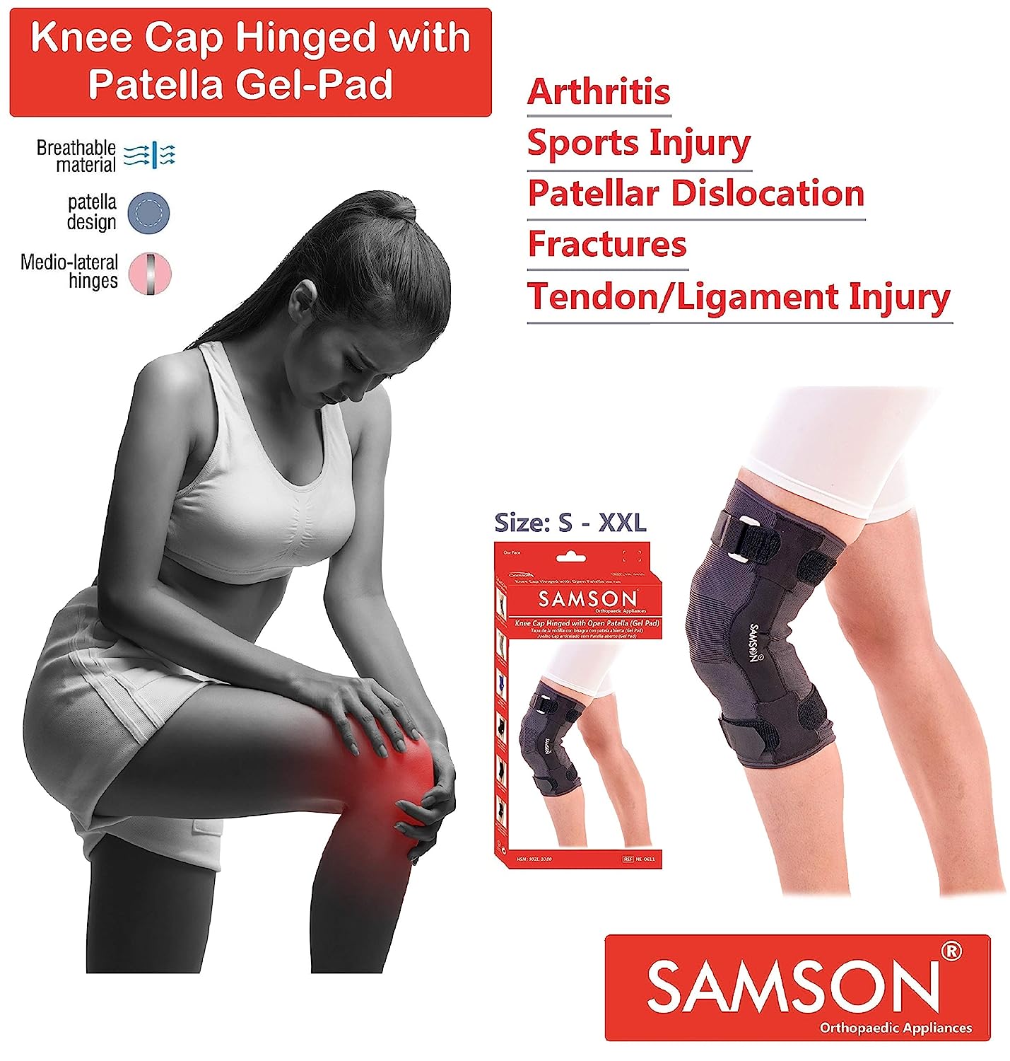 Samson Knee Cap Hinged NE-0619 Large with Patella Gel Pad, 1 Count ...