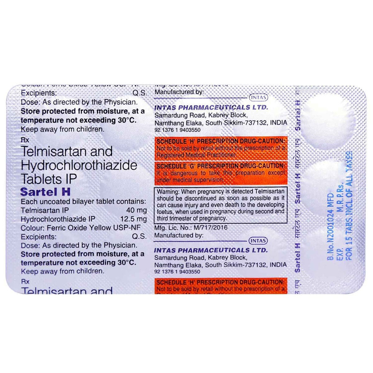 Sartel H Tablet 15's Price, Uses, Side Effects, Composition - Apollo ...