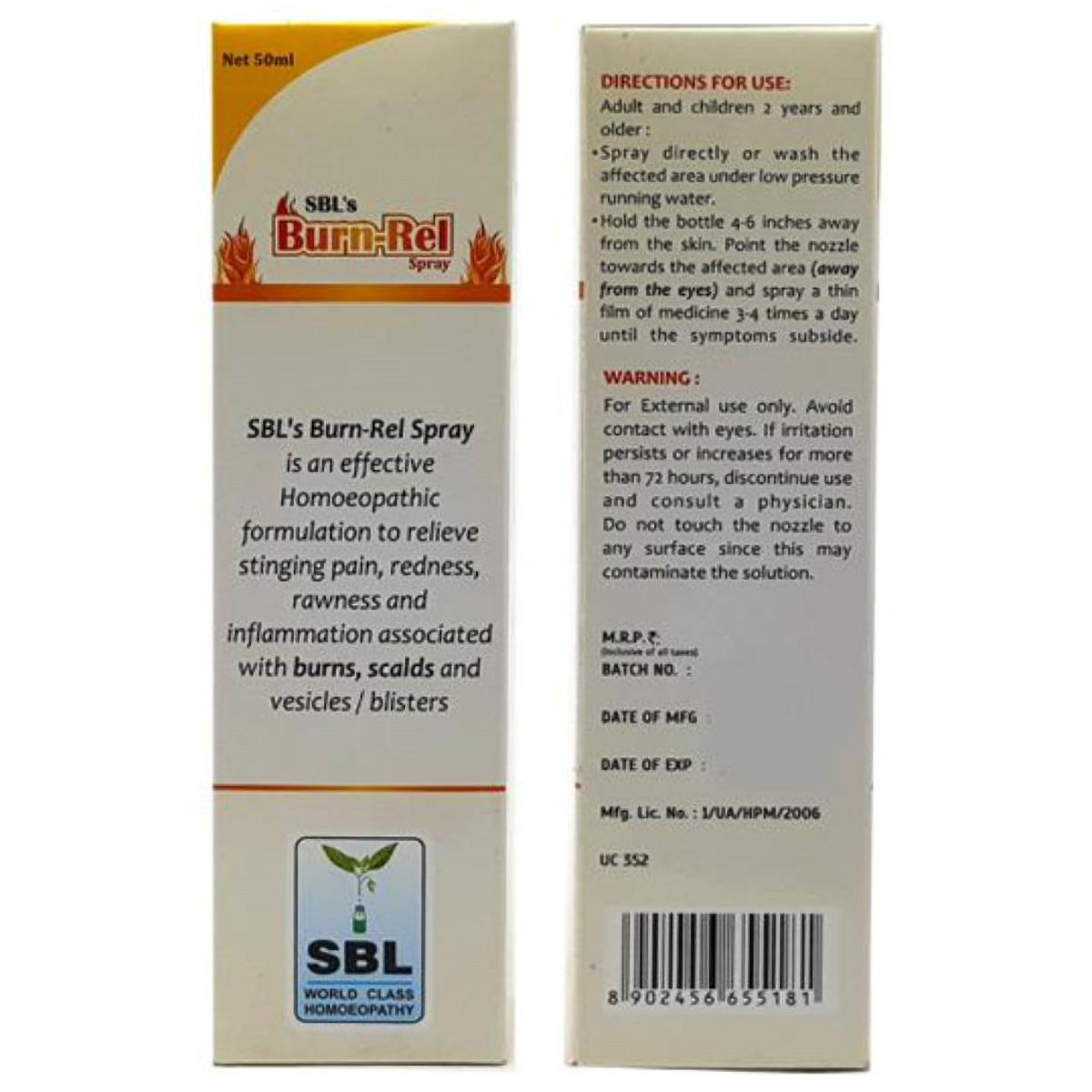 Buy SBL Burn-Rel Spray, 50 ml | 19 Minutes Delivery | Apollo Pharmacy