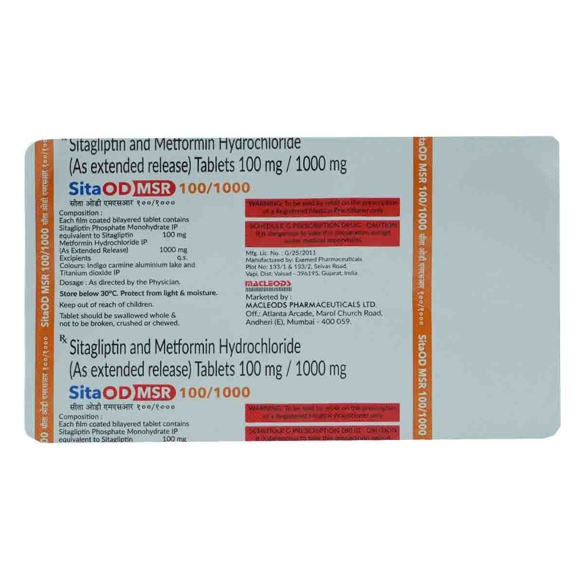 Sita OD MSR 100/1000 Tablet | Uses, Side Effects, Price | Apollo Pharmacy