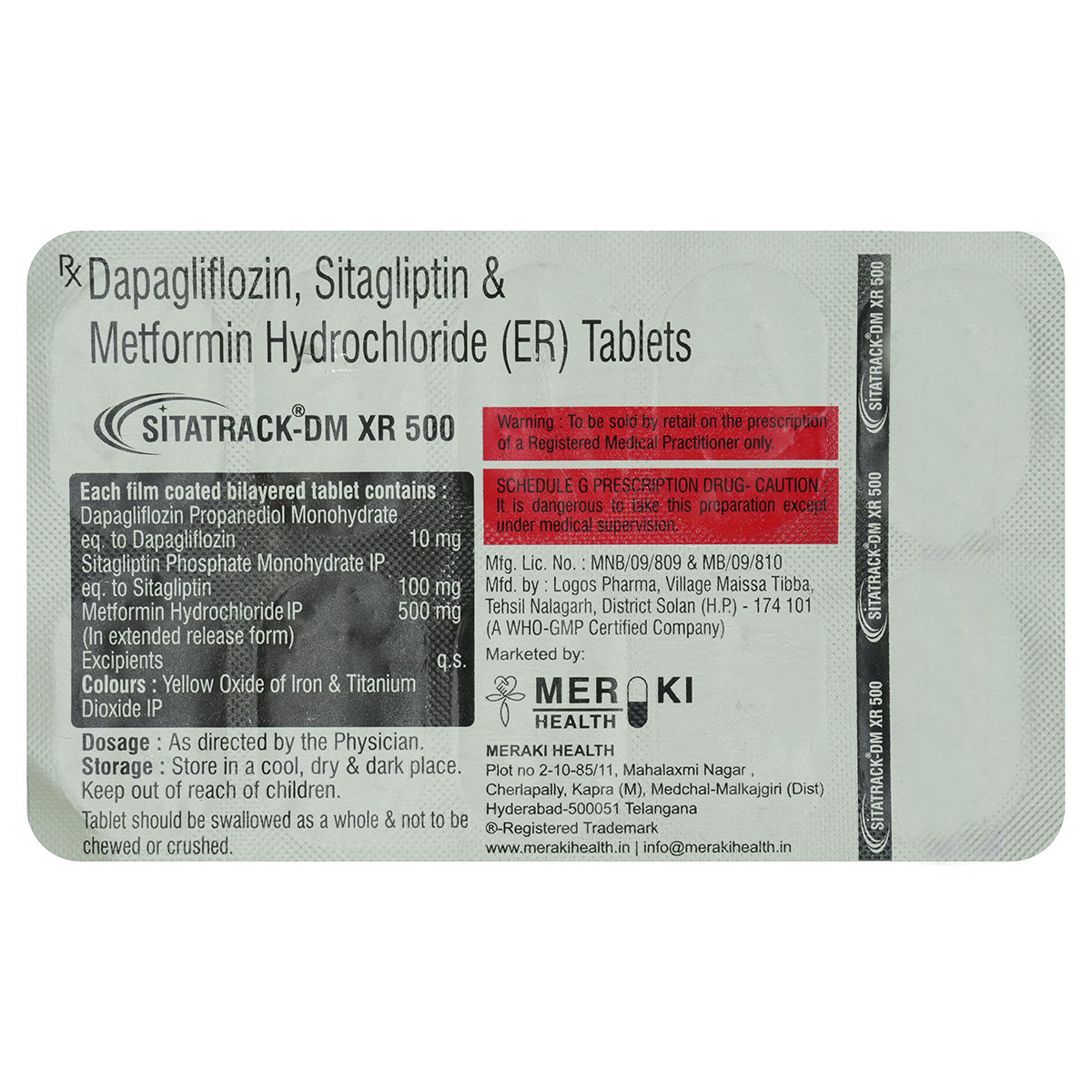 Sitatrack DM XR 500 mg/100 mg/10 mg Tablet | Uses, Side Effects, Price ...