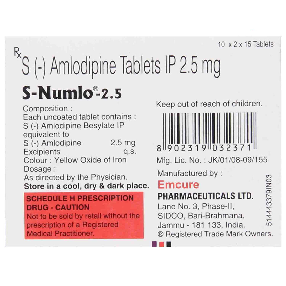 S-Numlo 2.5 Tablet 15's Price, Uses, Side Effects, Composition - Apollo ...