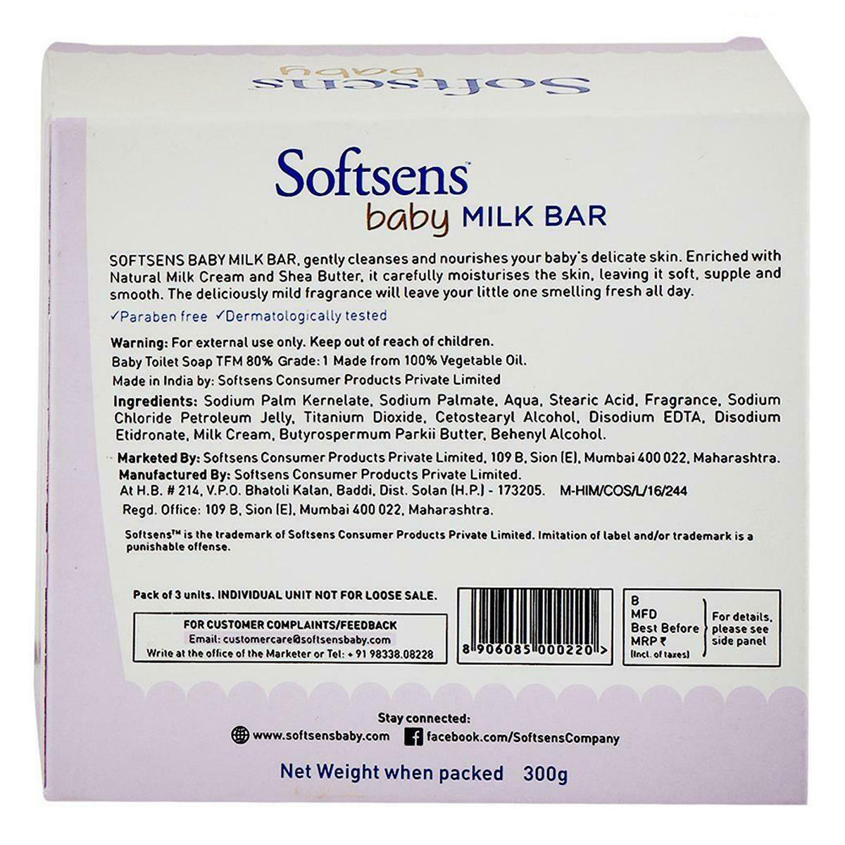 Softsens Baby Milk Bar, 300 gm (3x100 gm) Price, Uses, Side Effects ...