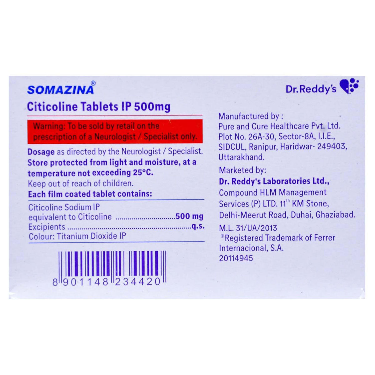 Somazina 500 mg Tablet 10's Price, Uses, Side Effects, Composition ...