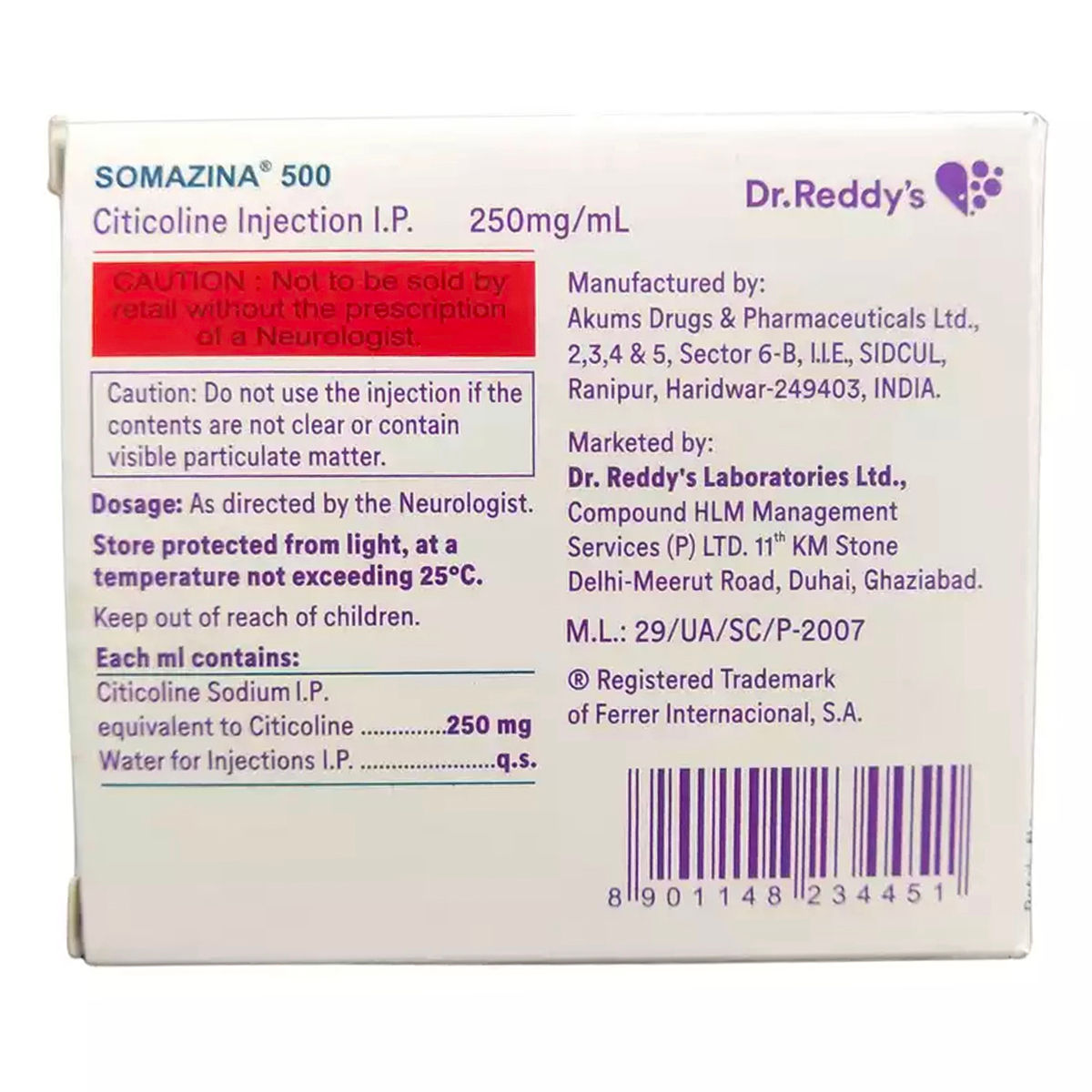 Somazina 500 Injection 2ml Price, Uses, Side Effects, Composition ...