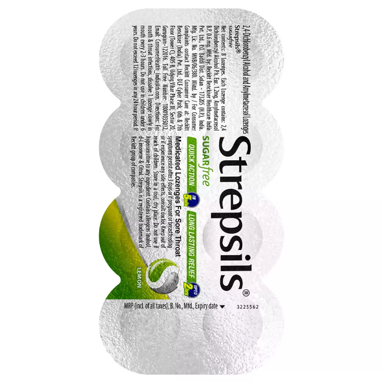 Buy Strepsils Sugar Free Lemon Flavour Lozenges, 8 Count | 19 Minutes ...