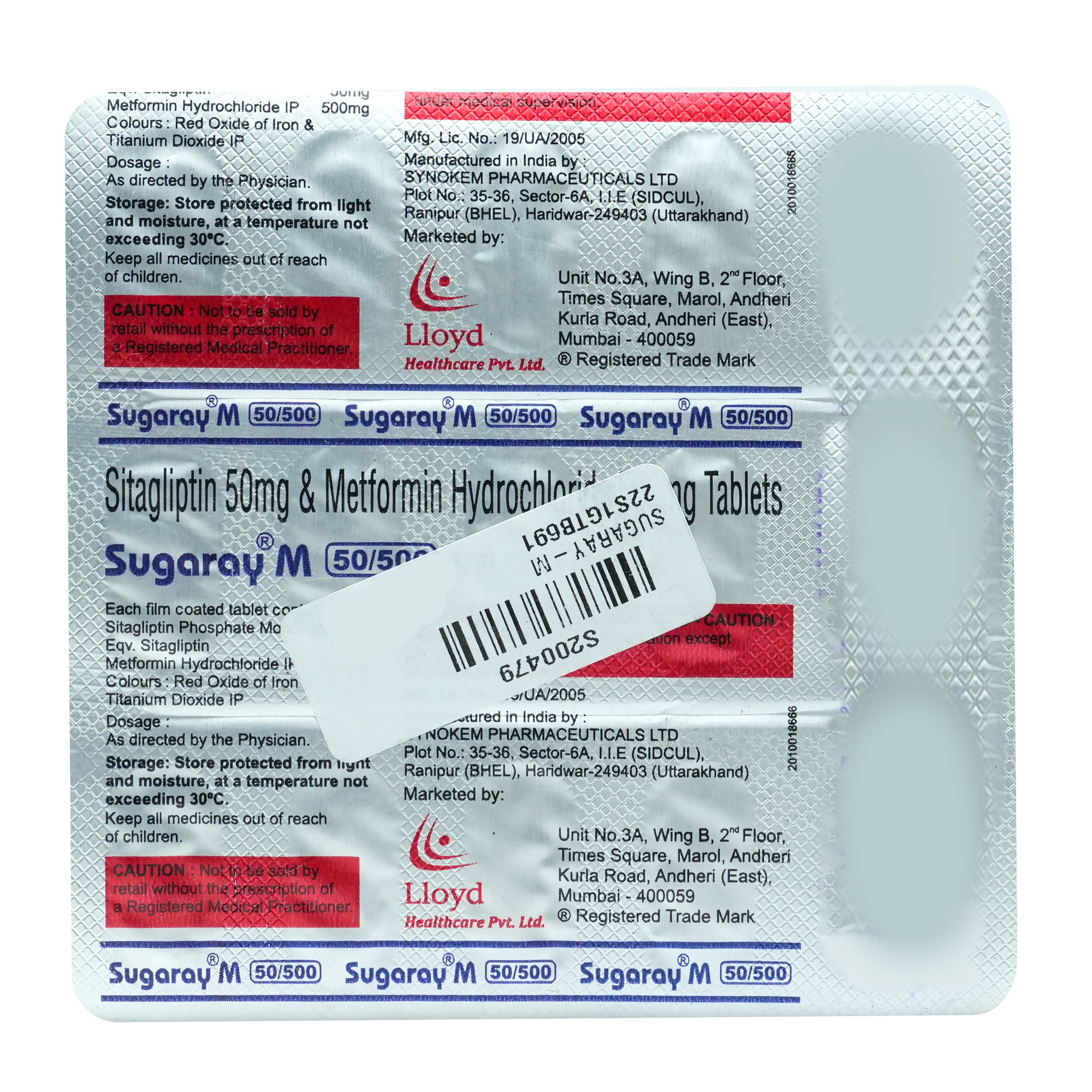 Sugaray M 50/500 mg Tablet 15's Price, Uses, Side Effects, Composition ...