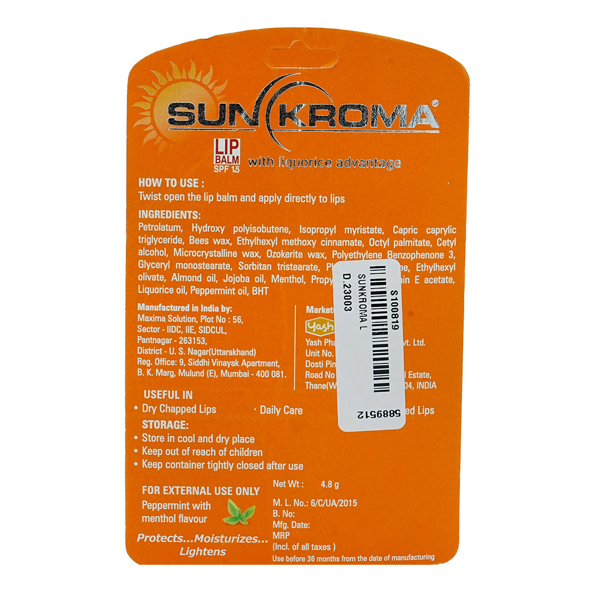 Sun Kroma SPF 15 Lip Balm 4.8 gm Price, Uses, Side Effects, Composition ...
