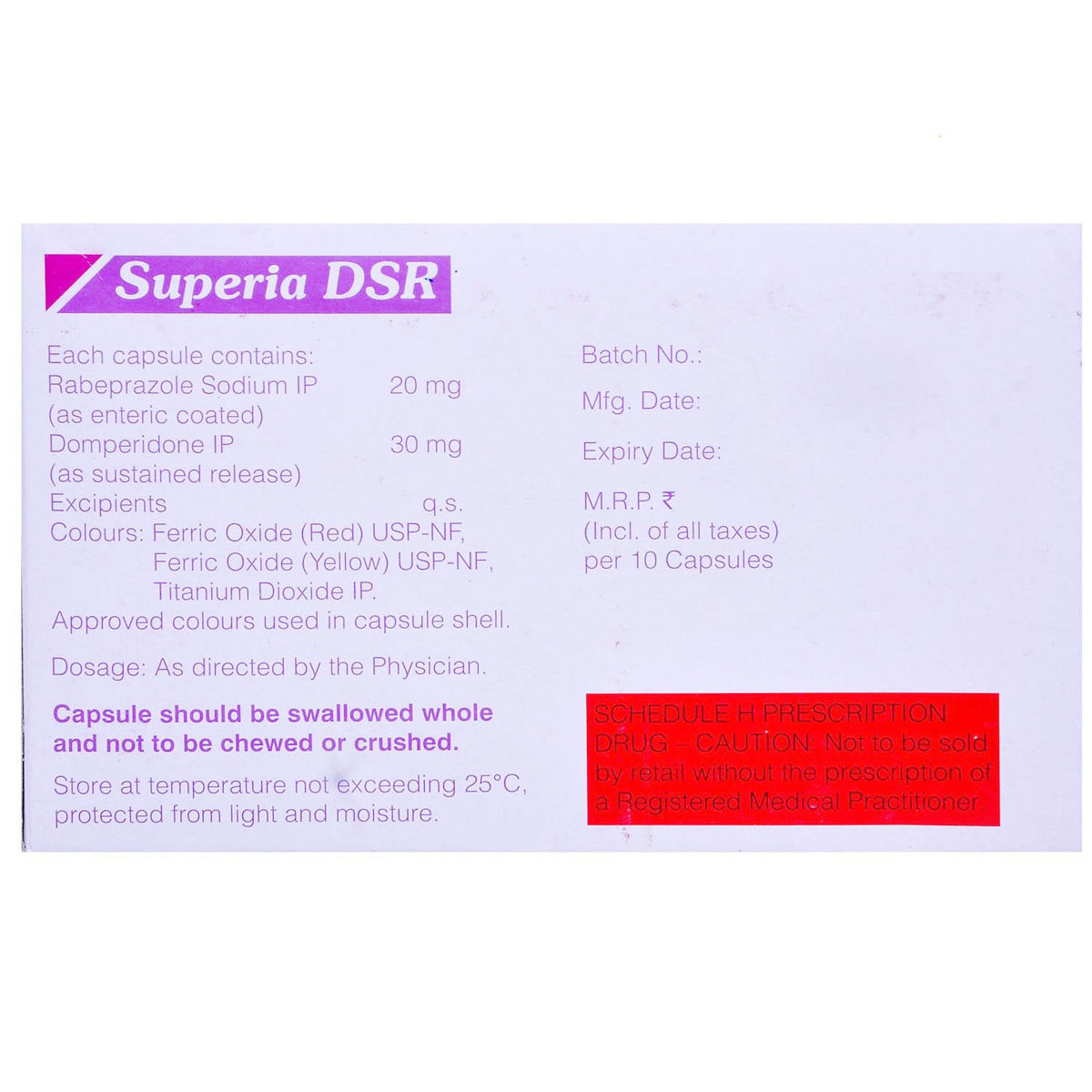 Superia DSR Capsule 10's Price, Uses, Side Effects, Composition ...