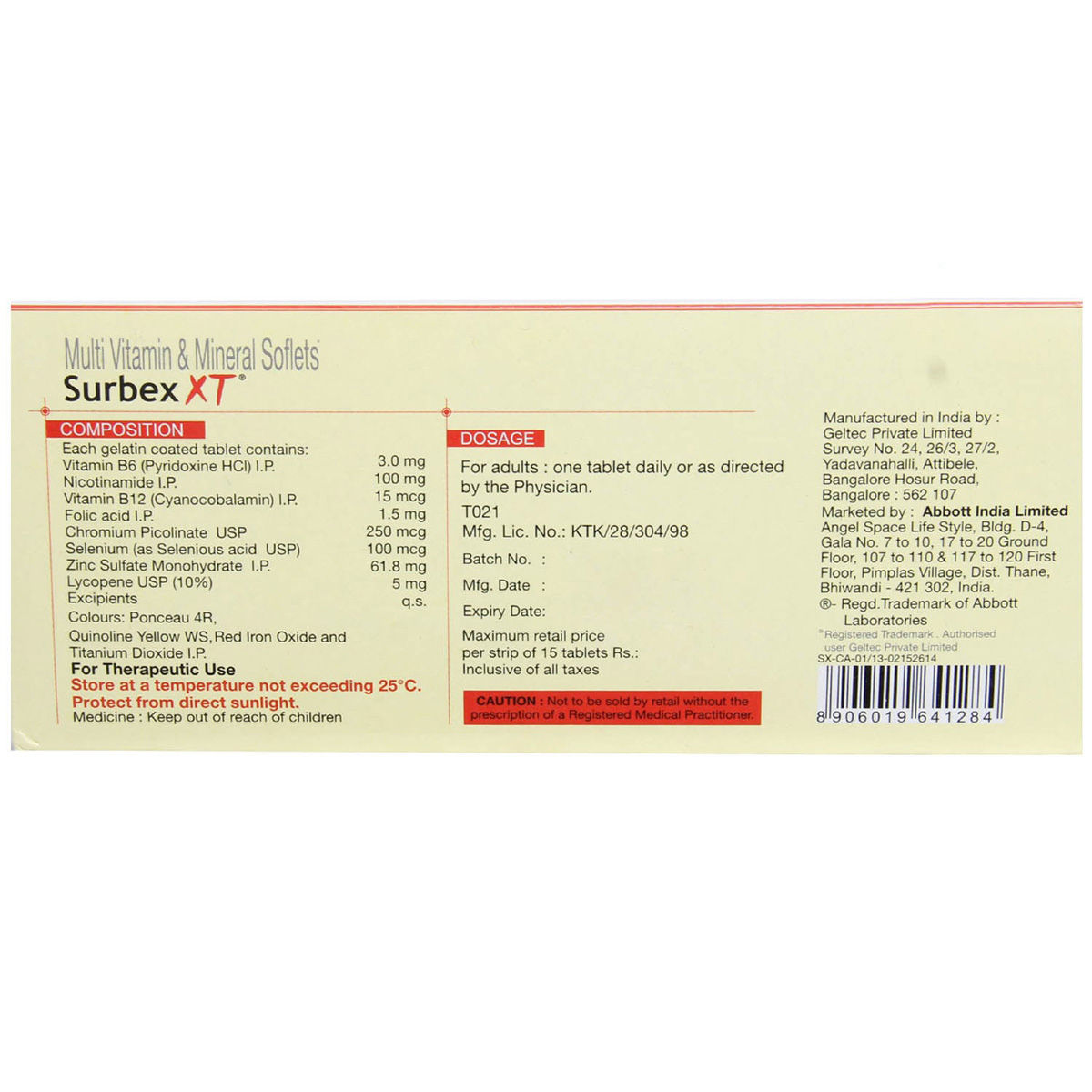 Surbex XT Tablet | Uses, Side Effects, Price | Apollo Pharmacy