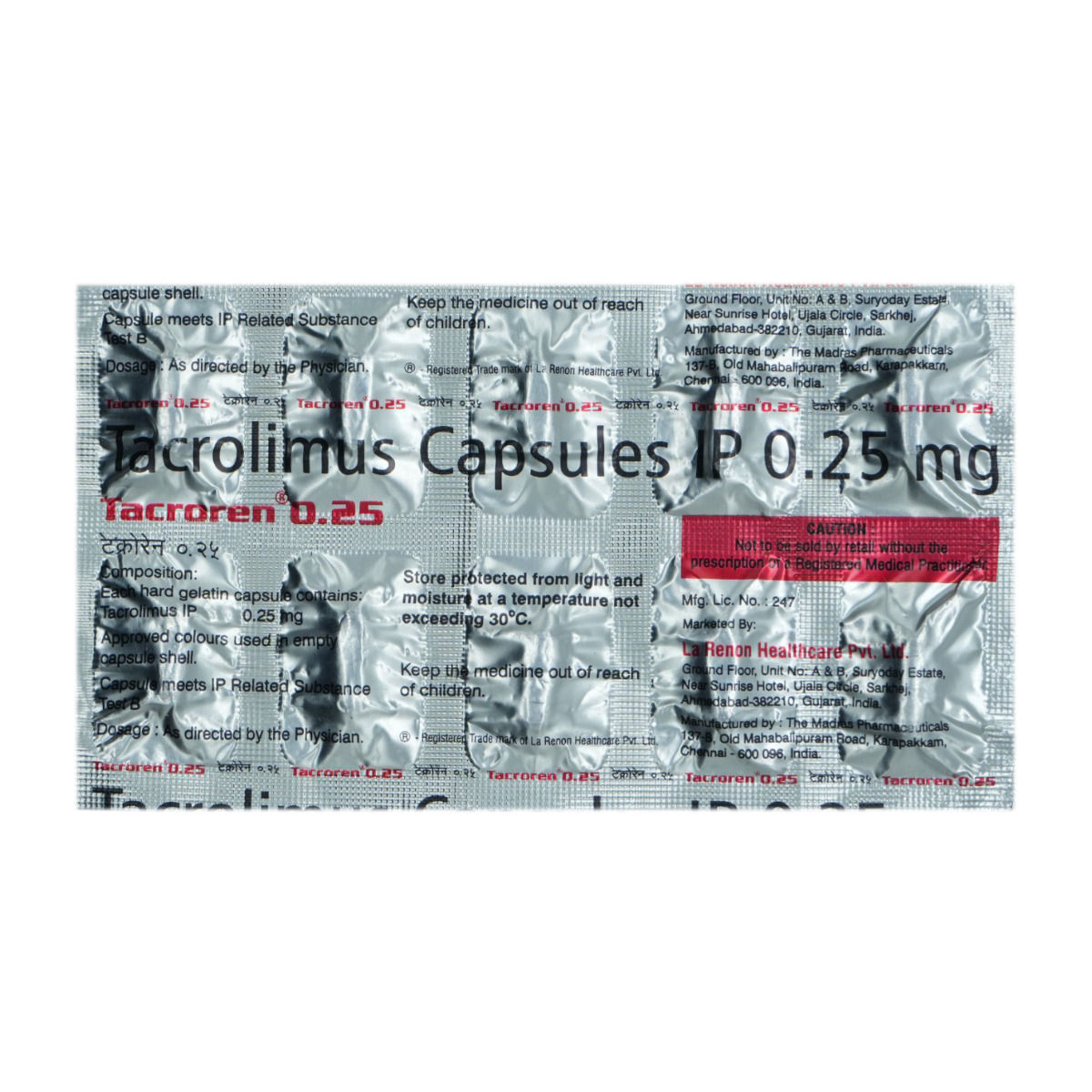 Tacroren 0.25 Capsule 10's Price, Uses, Side Effects, Composition ...