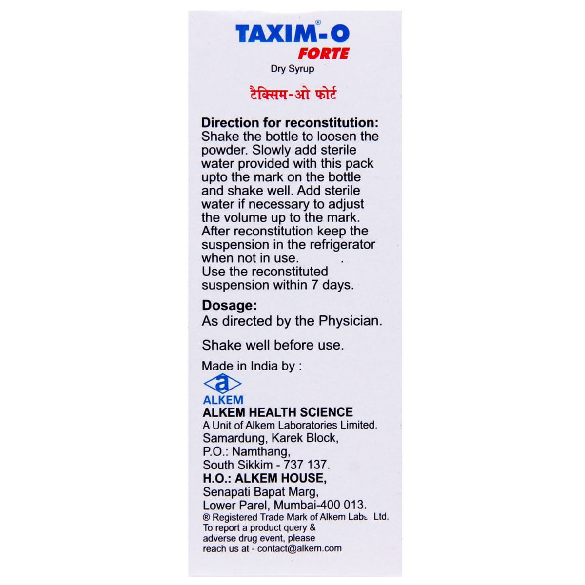 Taxim O Forte Dry Syrup | Uses, Side Effects, Price | Apollo Pharmacy