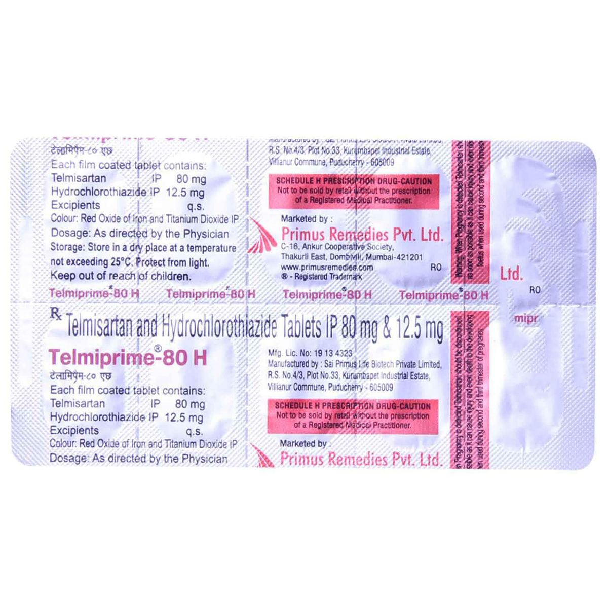 Telmiprime-80 H Tablet 10's Price, Uses, Side Effects, Composition ...