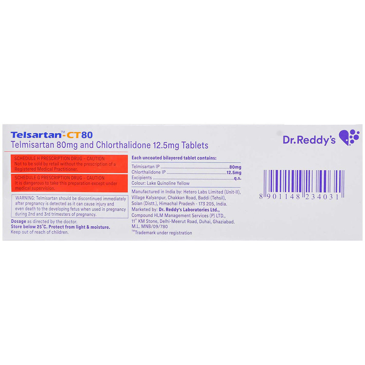 Telsartan-CT 80 Tablet 10's Price, Uses, Side Effects, Composition ...