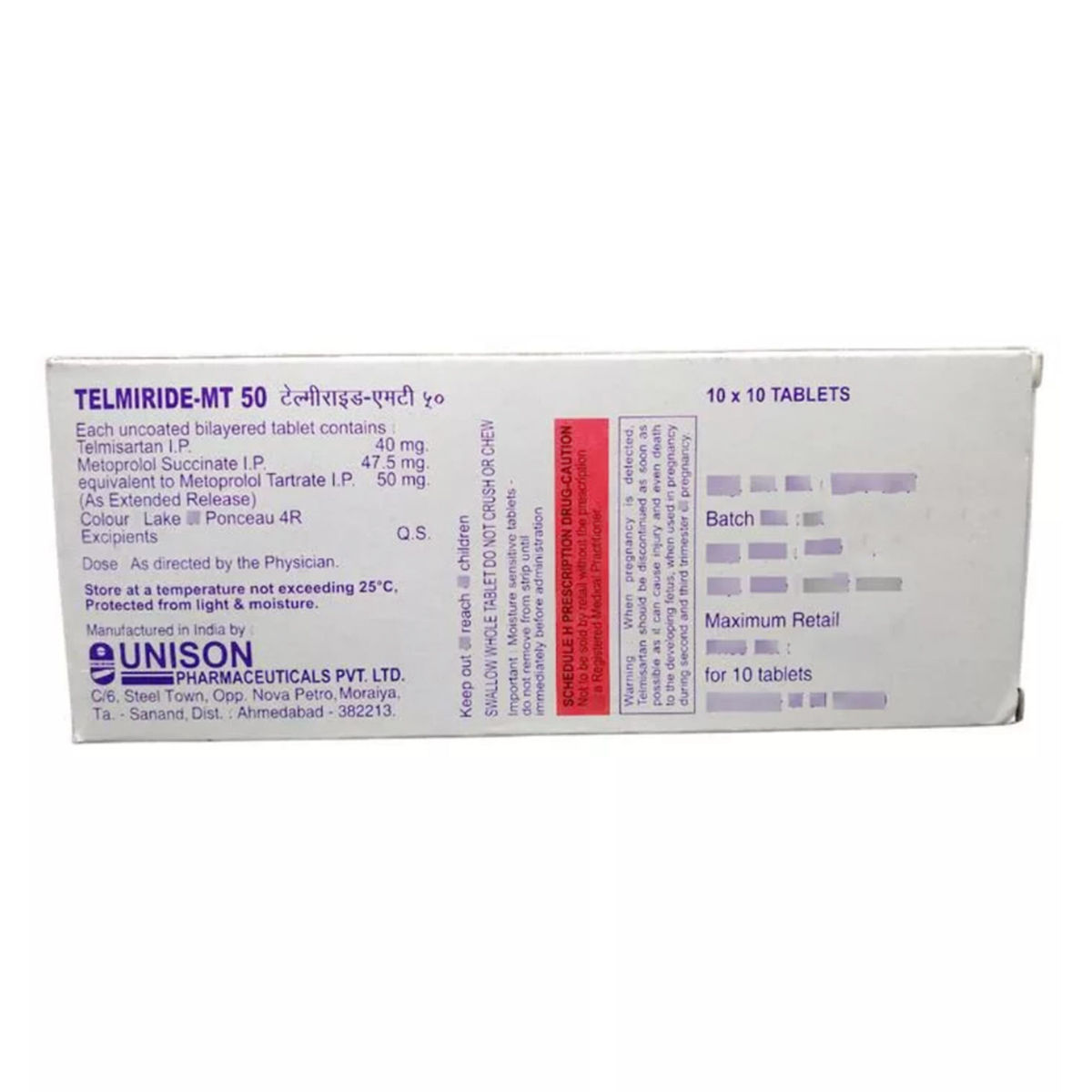 Telmiride-MT 50 Tablet 10's Price, Uses, Side Effects, Composition ...