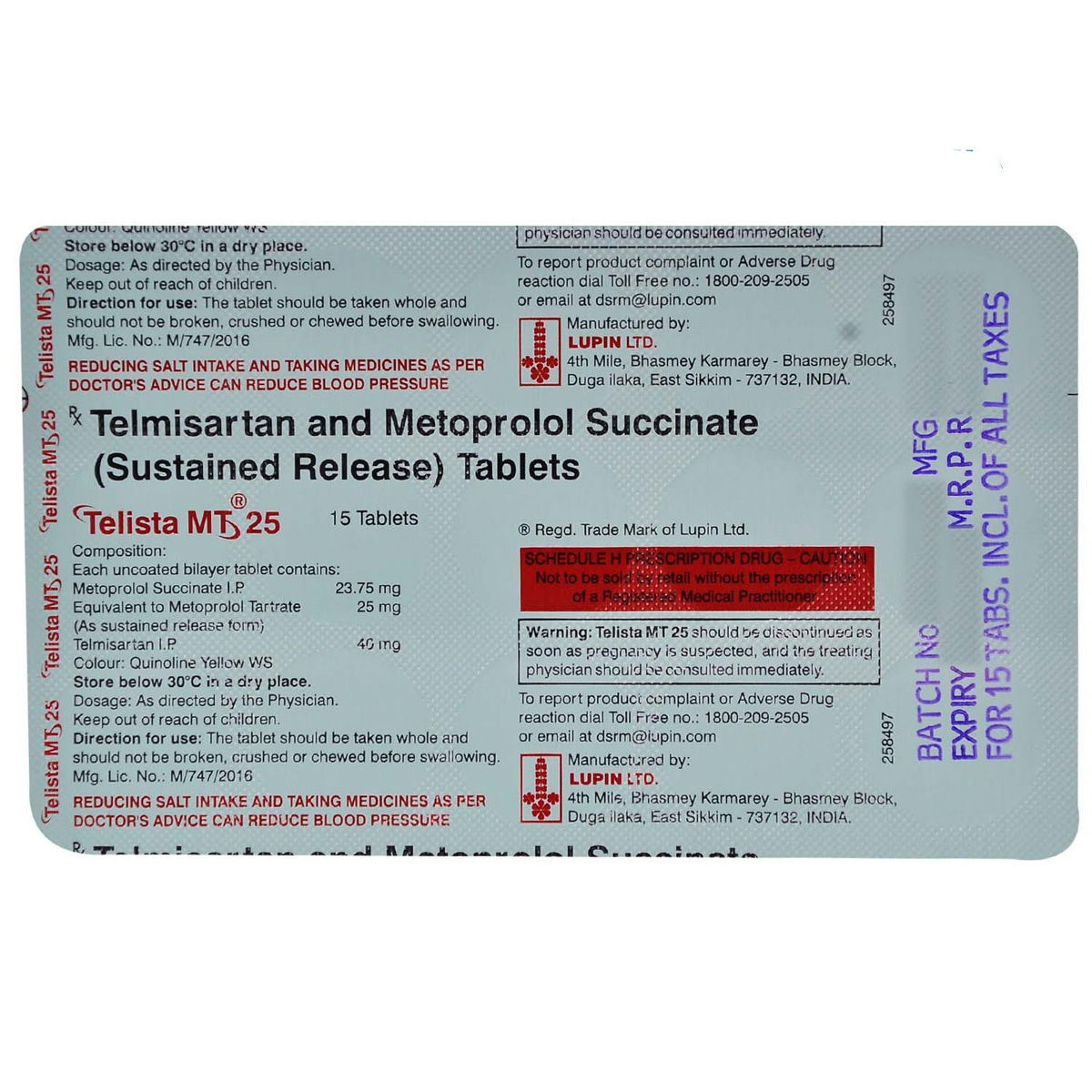 Telista MT 25 Tablet 15's Price, Uses, Side Effects, Composition ...