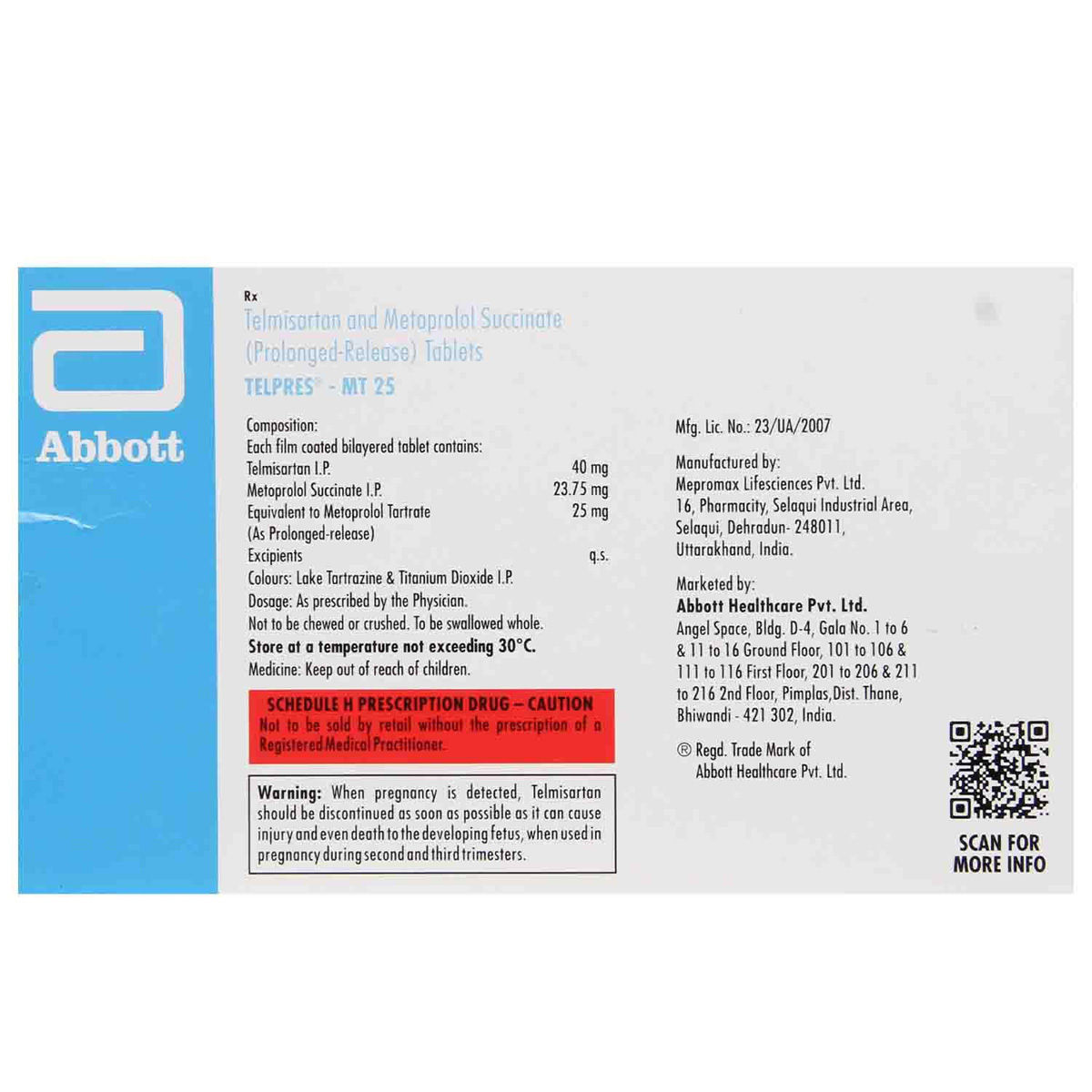 Telpres-MT 25 Tablet | Uses, Side Effects, Price | Apollo Pharmacy