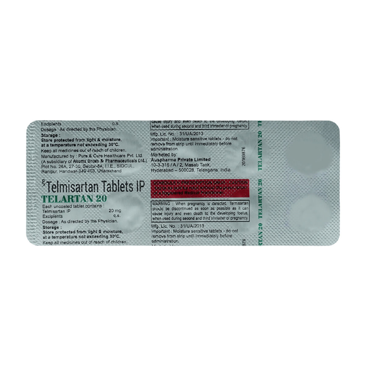 Telartan 20 mg Tablet | Uses, Side Effects, Price | Apollo Pharmacy
