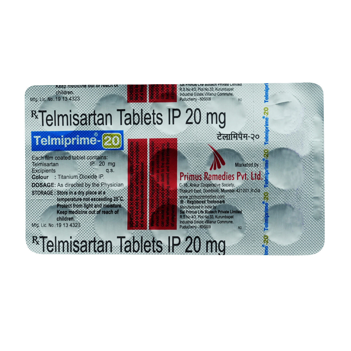 Telmiprime-20 Tablet | Uses, Side Effects, Price | Apollo Pharmacy