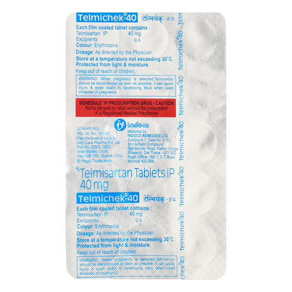 Telmichek 40 mg Tablet | Uses, Side Effects, Price | Apollo Pharmacy