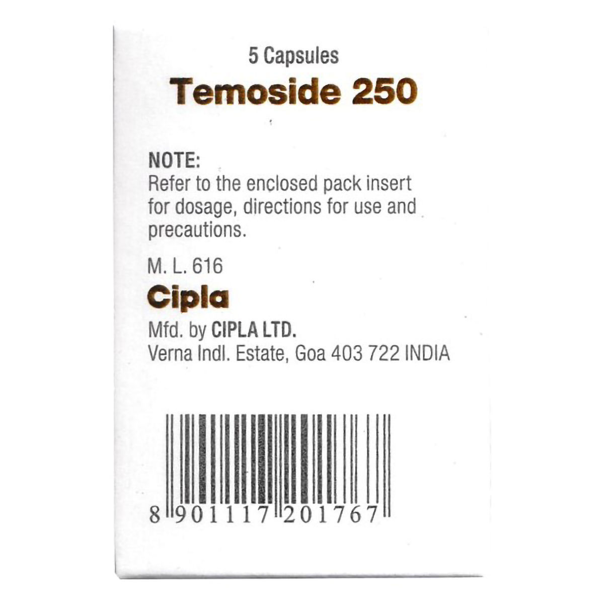Temoside 250 Capsule 5's Price, Uses, Side Effects, Composition ...
