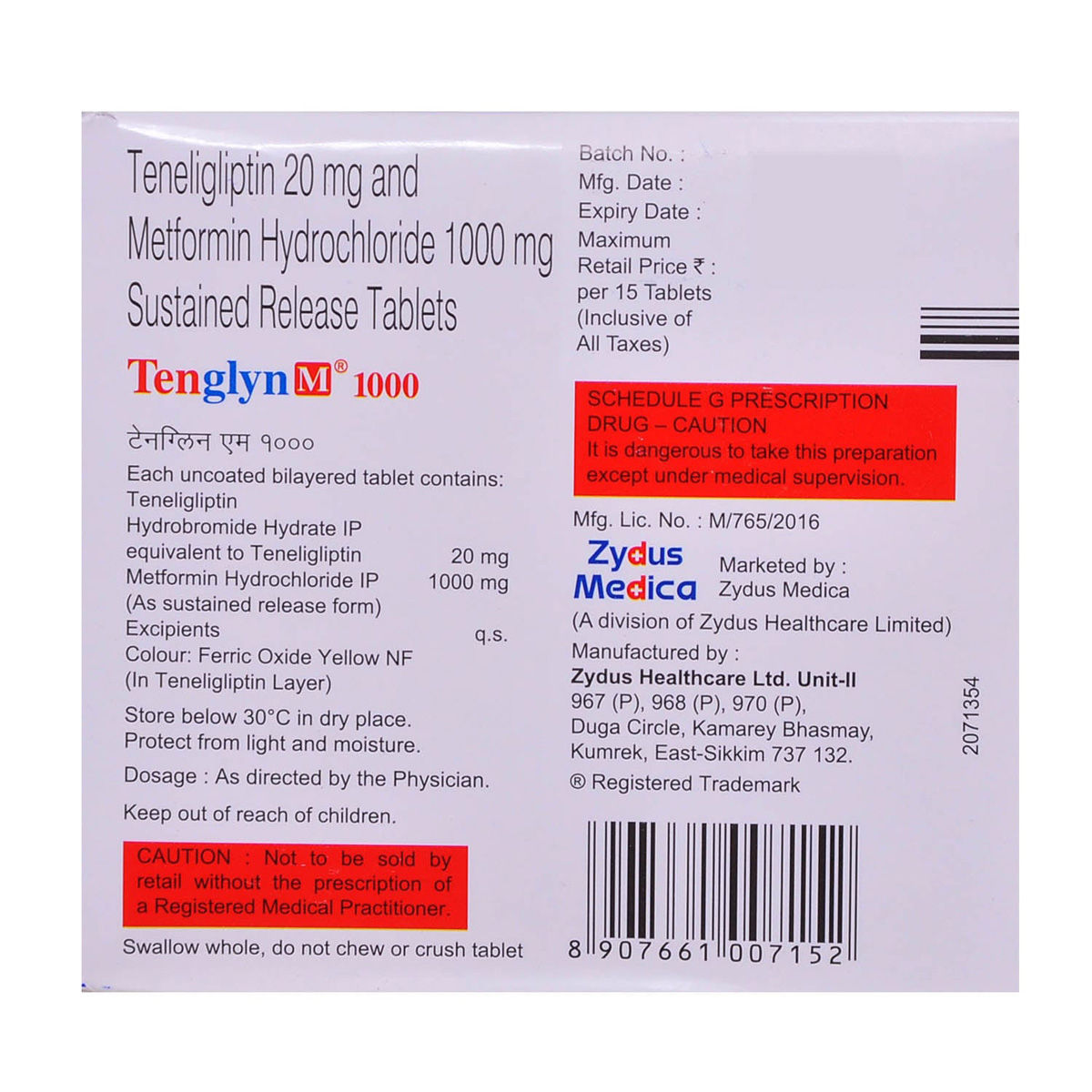 Tenglyn M 1000 Tablet 15's Price, Uses, Side Effects, Composition ...