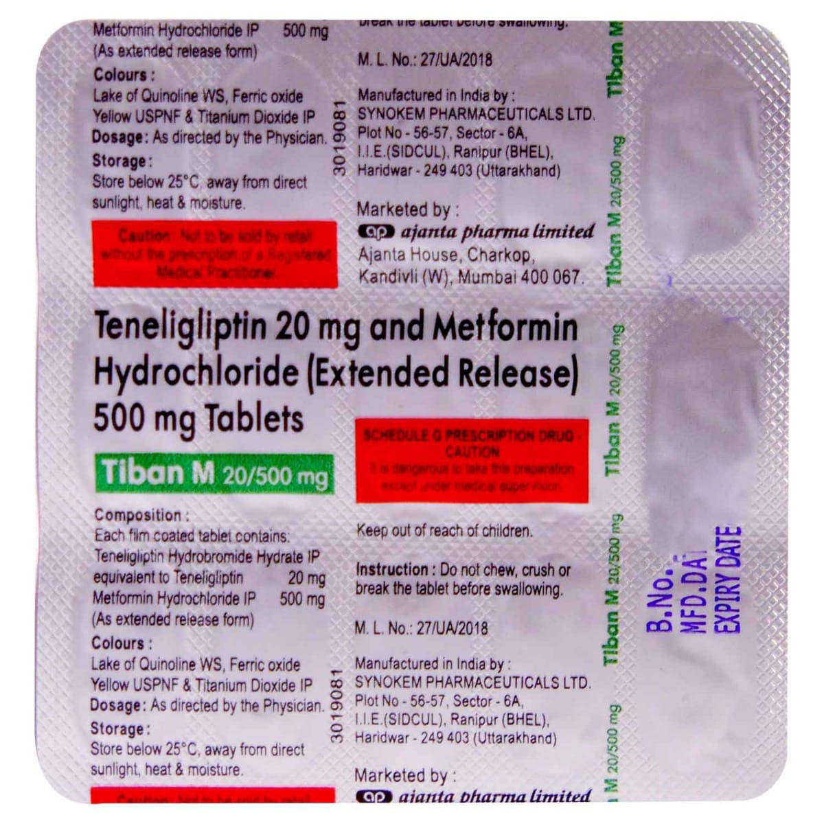 Tiban M 20/500 mg Tablet 15's Price, Uses, Side Effects, Composition ...