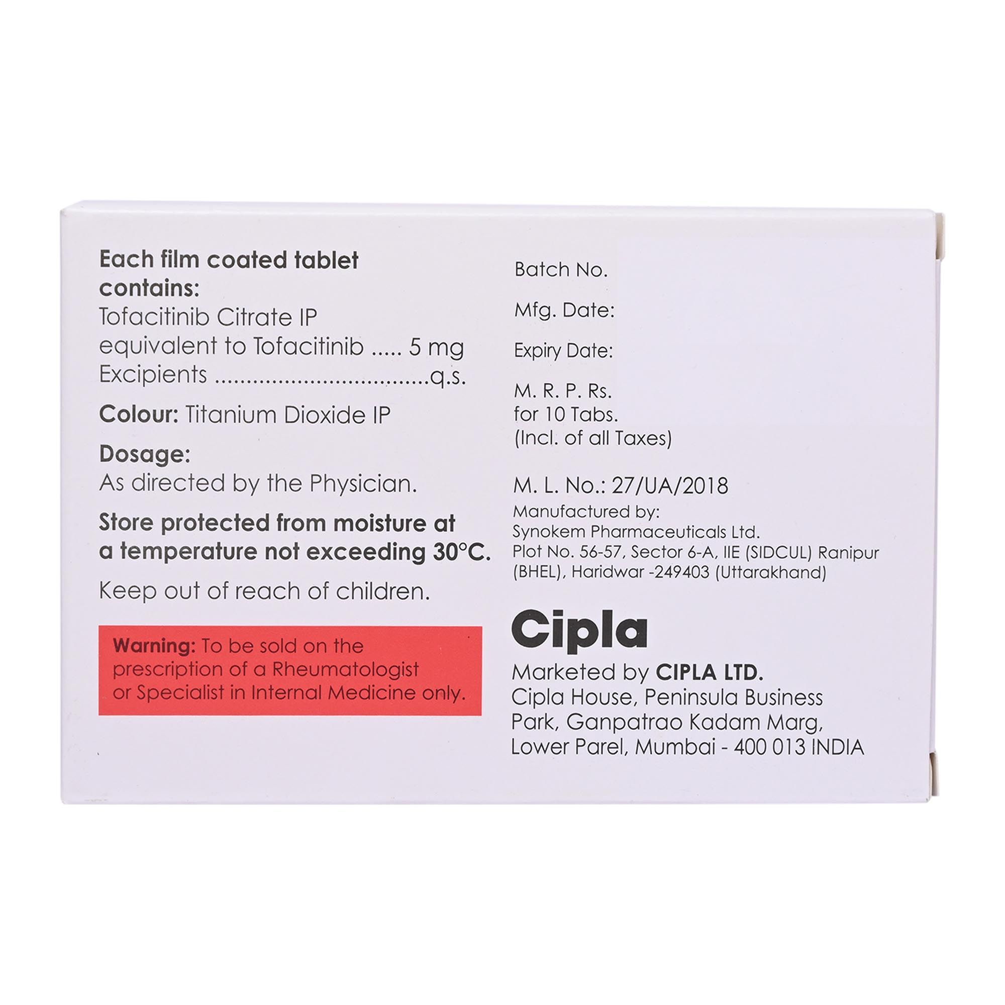 Tofajak-IN 5 mg Tablet | Uses, Side Effects, Price | Apollo Pharmacy