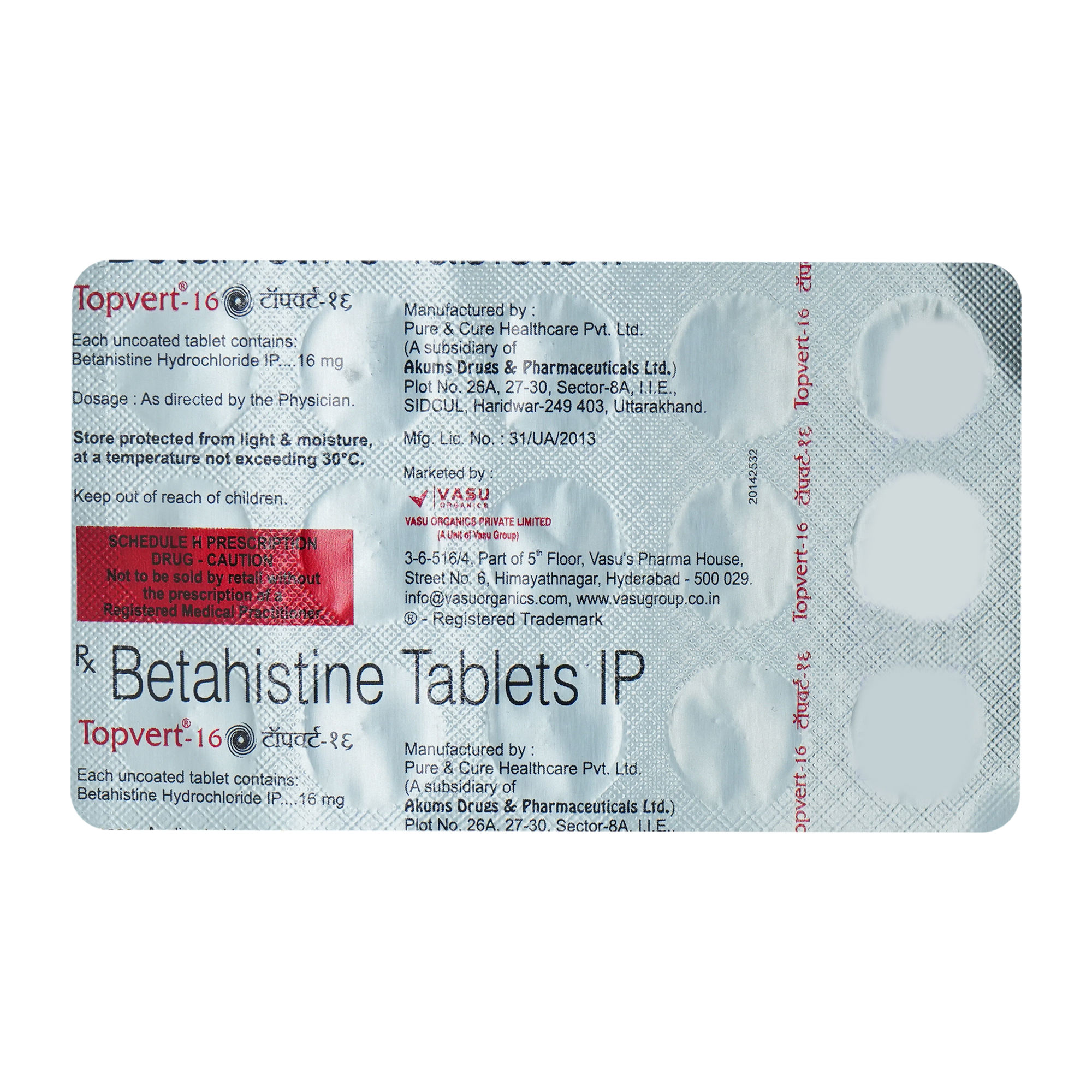 Topvert-16 Tablet 15's Price, Uses, Side Effects, Composition - Apollo ...