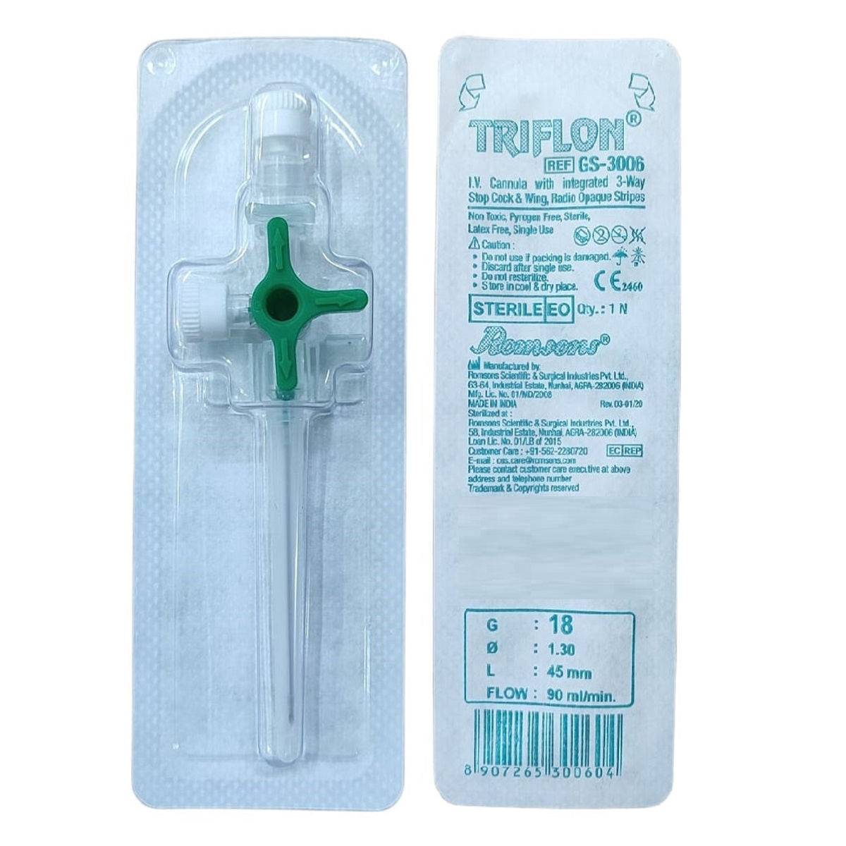 Triflon Intravenous Cannula 18G Gs-3006 (Romsons) | Uses, Side Effects ...