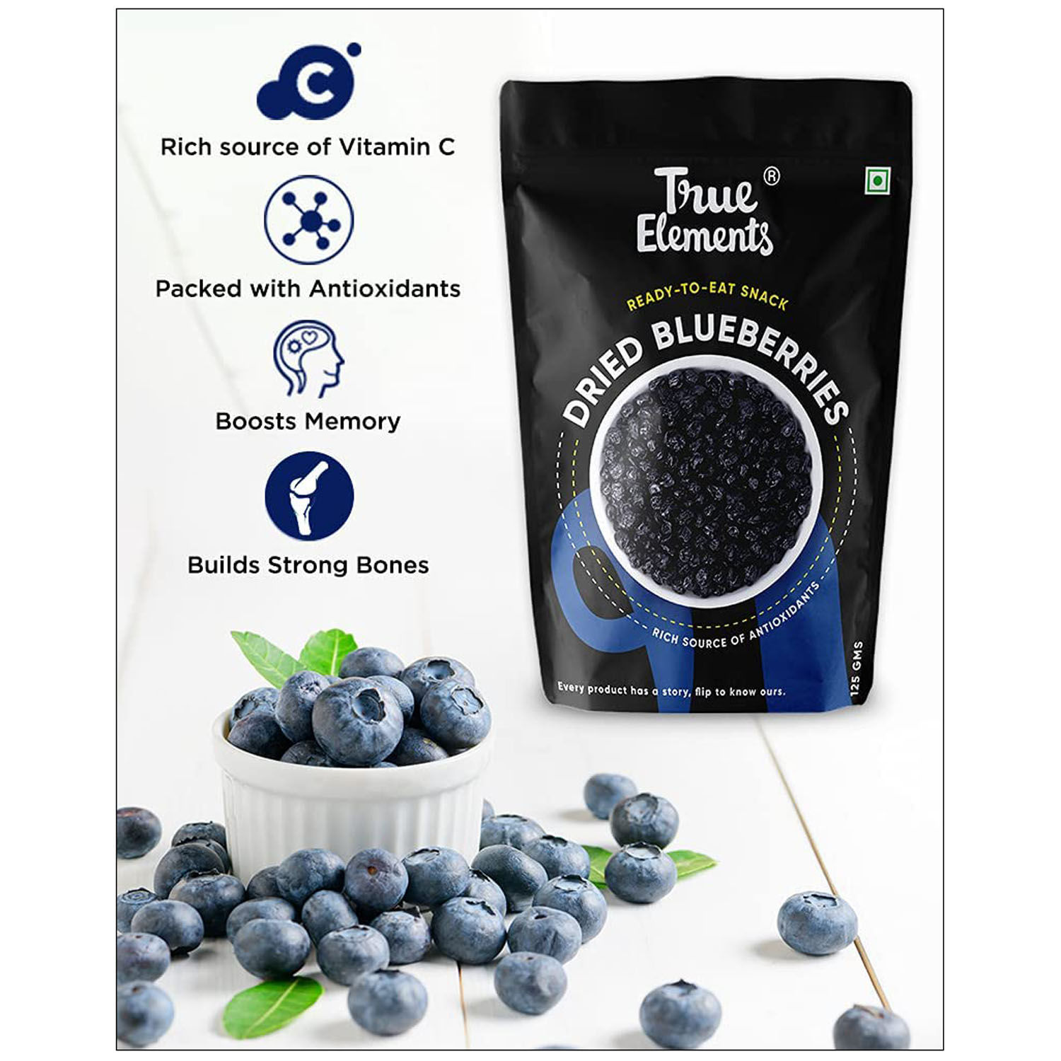 True Elements Dried Blueberries, 125 gm Price, Uses, Side Effects ...