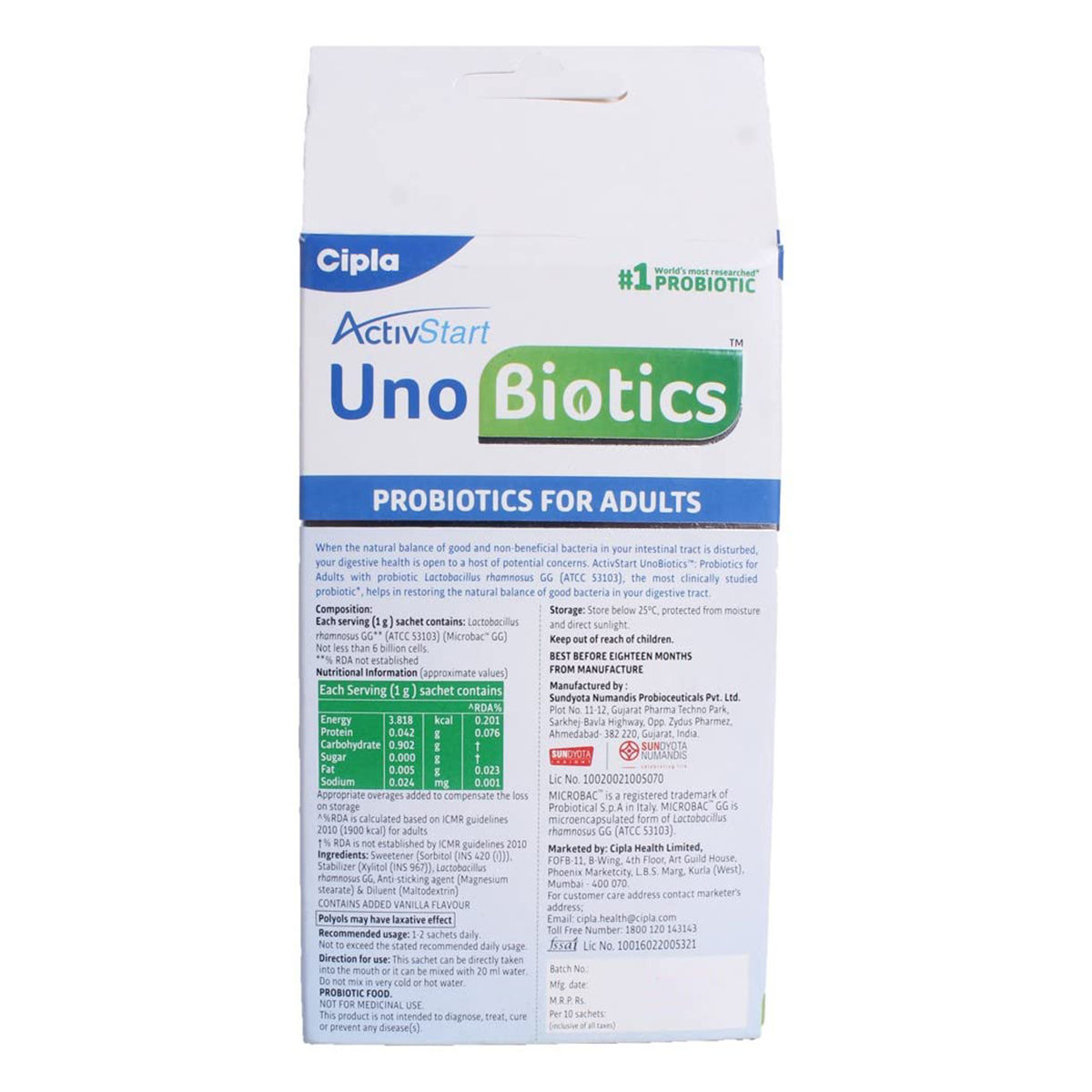 ActivStart Uno Biotics Sachet Sugar Free 1 gm Price, Uses, Side Effects ...