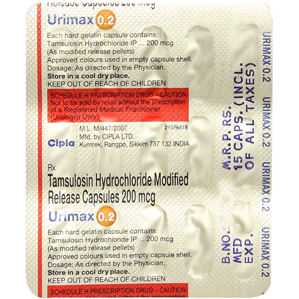 Urimax 0.2 Capsule | Uses, Side Effects, Price | Apollo Pharmacy