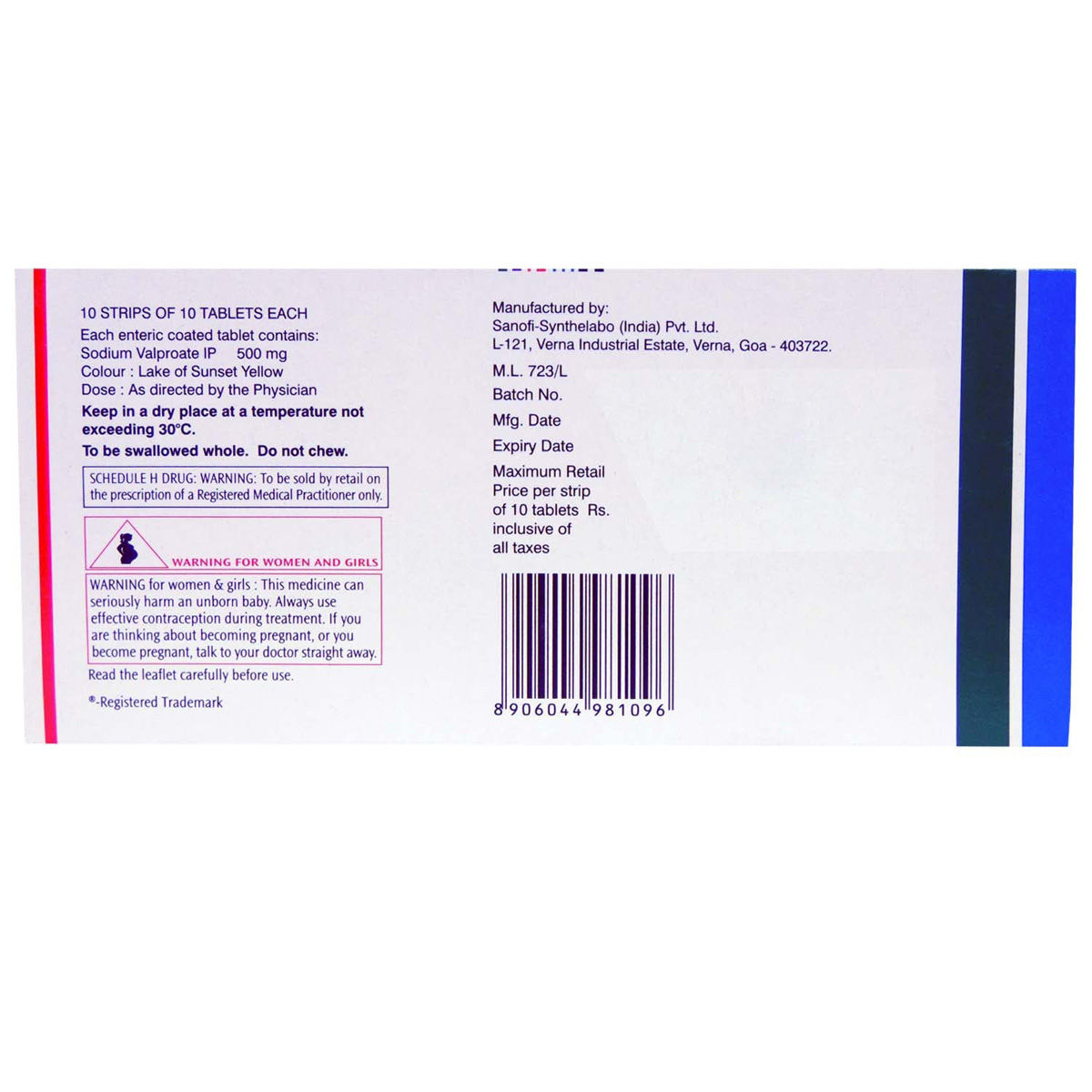Valparin 500 Alkalets Tablet 10's Price, Uses, Side Effects ...