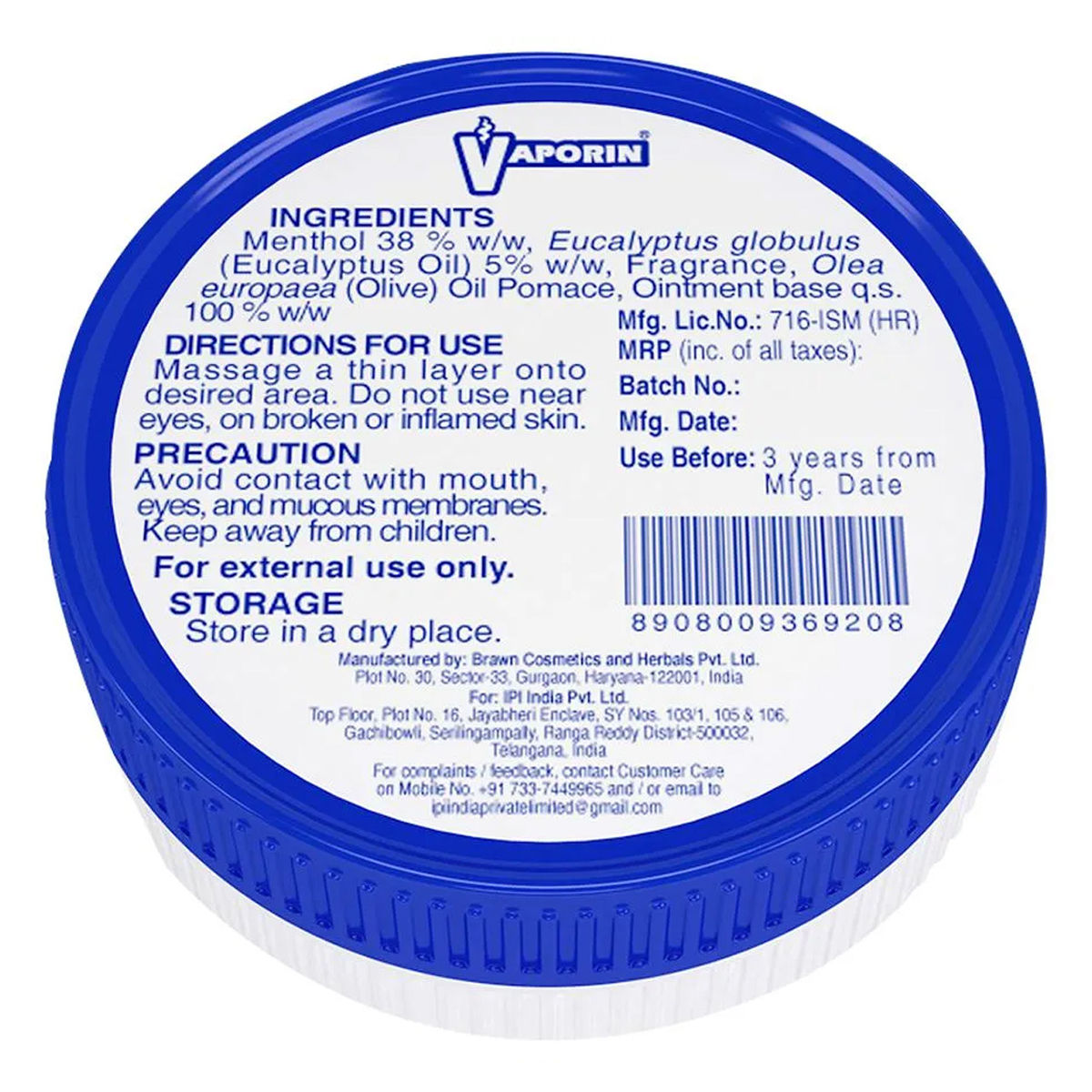 Vaporin Cold Rub Balm, 10 ml Price, Uses, Side Effects, Composition ...