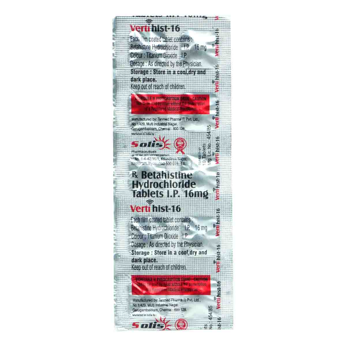 Vertihist 16 Tablet 10's Price, Uses, Side Effects, Composition ...