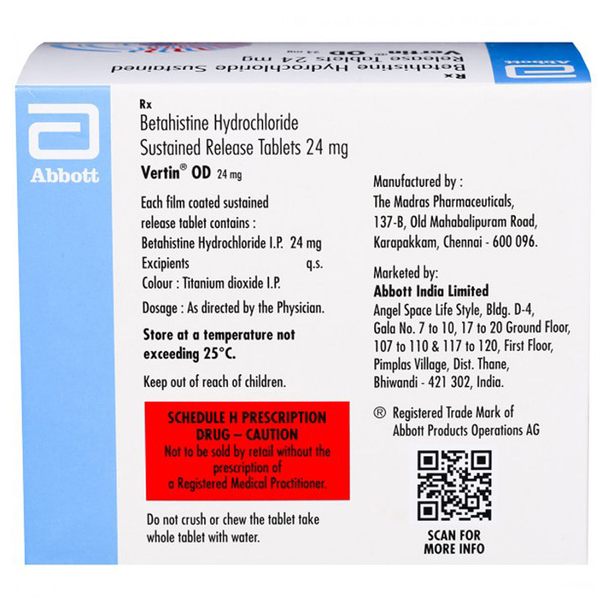 Vertin OD 24 mg Tablet | Uses, Side Effects, Price | Apollo Pharmacy